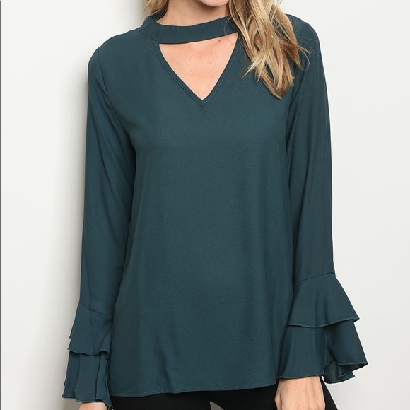 Tops | Teal Bell Sleeve Blouse | Poshmark